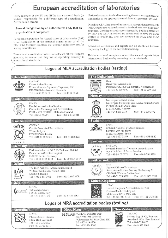 European accreditation of laboratories. Logos of MLA accreditation ...